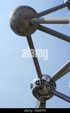 A low angle shot of an Atomium modern structure in the shape of an atom ...