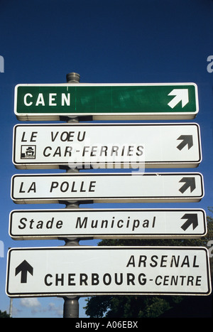 Detail of road signs in Normandy Stock Photo - Alamy