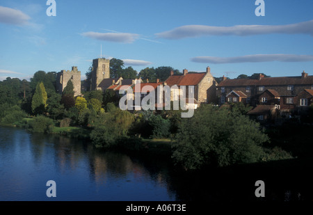 A view of West Tanfield village looking across the River Ure in North ...