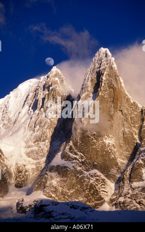 Aiguille du Dru mountain in the Mont Blanc massif on the glacier Mer de ...