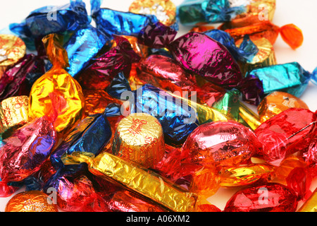 Closeup of seasonal festive colourful chocolates sweets candy with ...