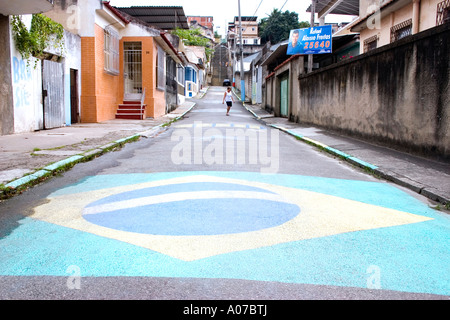 Brazilien Flag painted on a street Jacare neighbourhood Rio de Janeiro ...
