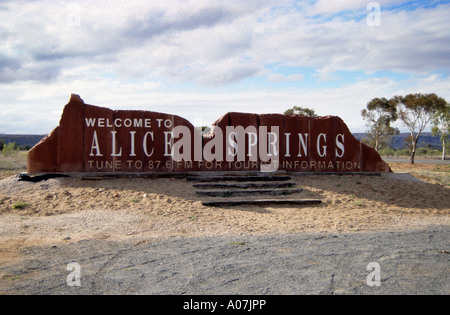 A 'Welcome Alice Springs' road sign on the Stuart Highway in the ...