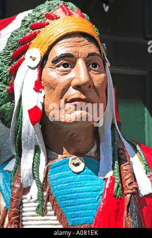 QUEBEC CITY QUEBEC CANADA Statue of native american indian on street ...
