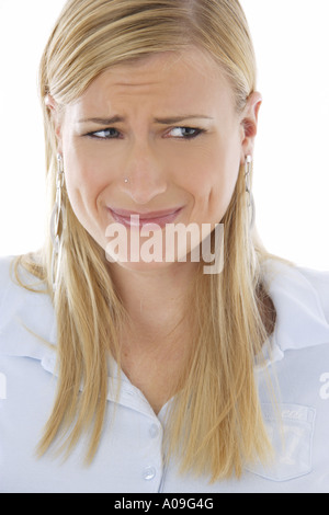 Woman with a distorted face Stock Photo - Alamy