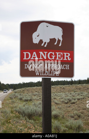USA Strassenschild Danger Do Not Approach Wildlife Bison Bisons Stock ...