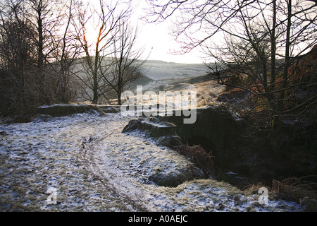 The Pack horse bridge near Washwheel Mill over the Cheesden Brook ...