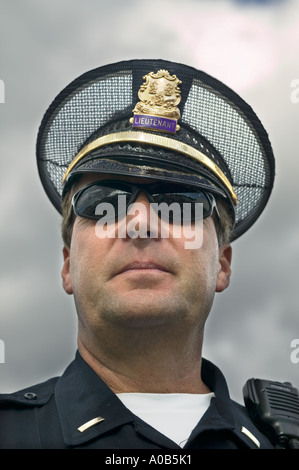 White male caucasian police officer cop trooper standing on street with ...