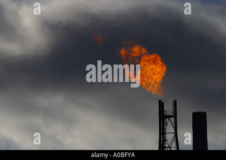 Flare stack burning waste gas at Grangemouth Oil Refinery at Dusk Near ...
