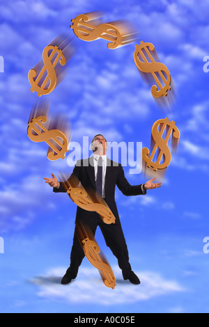 Businessman balancing in financial dollar concept Stock Photo - Alamy
