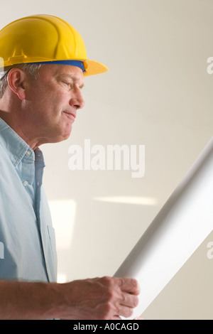 portrait of contractor with blueprints Stock Photo - Alamy