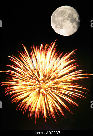 Fireworks and moon Stock Photo - Alamy