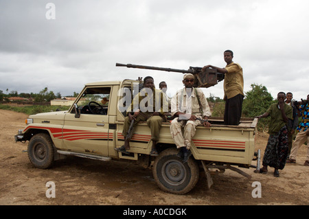 Somali militia on a Technical support vehicle fitted with 12.7mm anti ...