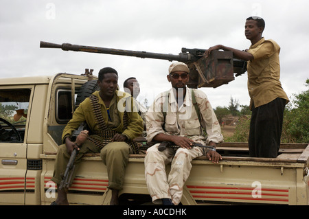 Somali militia on a Technical support vehicle fitted with 12.7mm anti ...