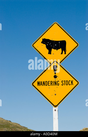 Wandering stock warning sign with exclamation mark and bullet holes ...