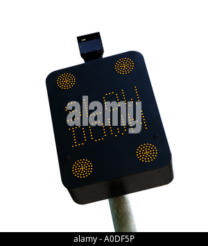 a flashing speed warning sign and fast moving rush hour traffic through ...