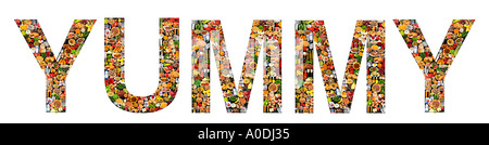 FOODFONT LETTER ON WHITE YUMMY Stock Photo - Alamy