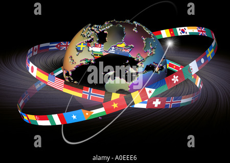 Rings of Flags Around a Globe Model Stock Photo - Alamy