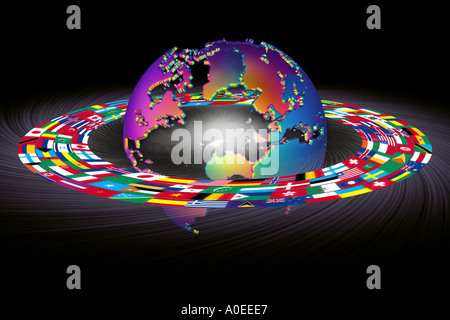 Rings of Flags Around a Globe Model Stock Photo - Alamy