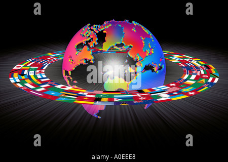 Rings of Flags Around a Globe Model Stock Photo - Alamy