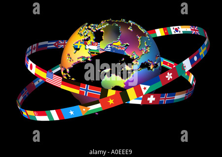 Rings of Flags Around a Globe Model Stock Photo - Alamy