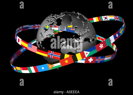 Rings of Flags Around a Globe Model Stock Photo - Alamy