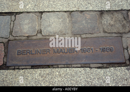 Historic route of the Berlin Wall Berliner Mauer marked by a sign on ...