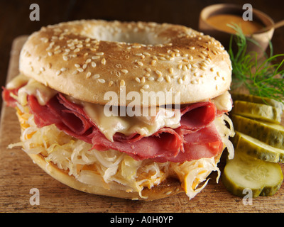 Corned beef Reuben bagel Stock Photo - Alamy