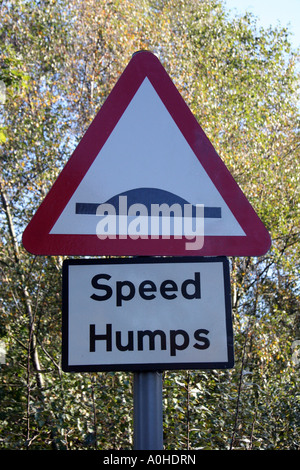 Road sign warning of speed humps for the next half mile in a town in ...