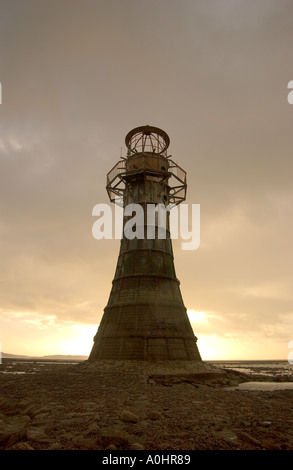 Whitford Point lighthouse at low tide on the Gower Peninsular, South ...