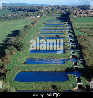Aerial view of Caen Hill Locks on the Kennet and Avon Canal, Devizes ...