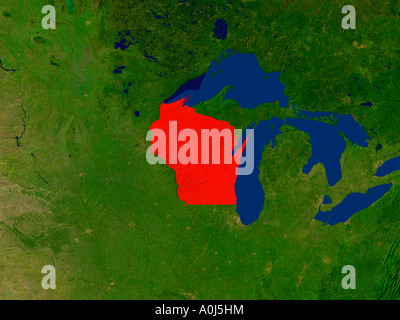 Highlighted Satellite Image Of Wisconsin United States Of America Stock ...