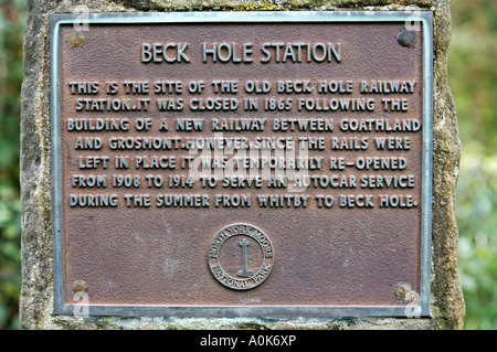 Beck Hole Station plaque Stock Photo - Alamy