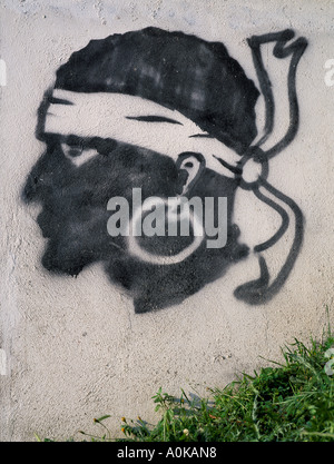 Corsican independence graffiti, Corsica, France. Moors Head symbol ...
