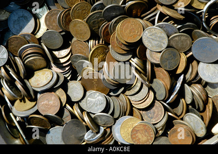 Patterns of Colorful Old Coins on Table Stock Photo - Alamy