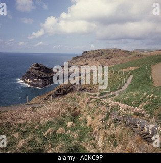 A cornish Hedge ( Stone Wall ) beside the coastal path in North ...