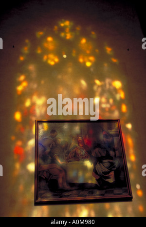 Light passing through a stained glass window in the XII century Notre ...