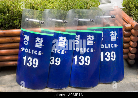Korean riot police with riot equipment and shields in Seoul, South ...