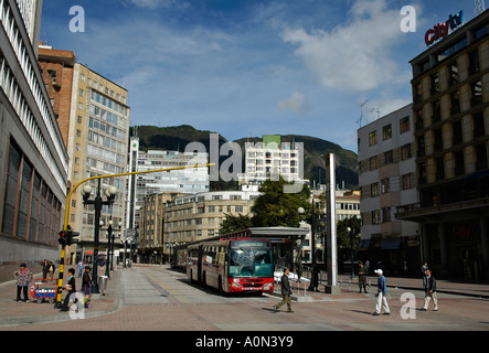 Trans-millennium bus service station in central Bogota, capital of ...
