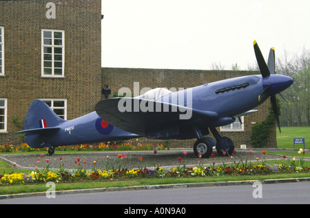 Spitfire replica gate guardian at RAF Northolt, Hillingdon, London, UK ...