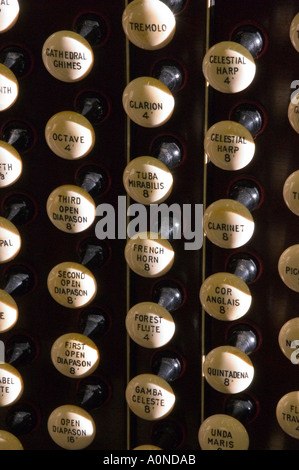 The stops on a pipe organ in a church Stock Photo - Alamy