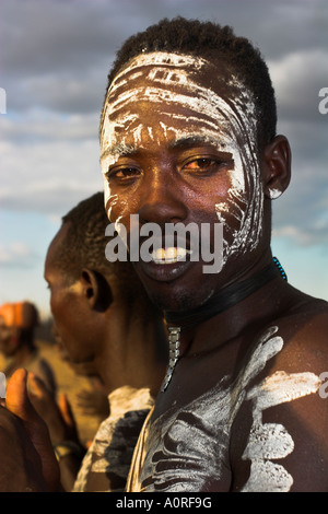 Karo man with body painting made from mixing animal pigments with clay ...