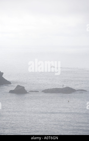 Misty morning on Fowey harbor looking towards Polruan, Cornwall ...
