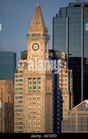 Historic Boston Custom House Clock Tower Landscape At Dusk Stock Photo ...