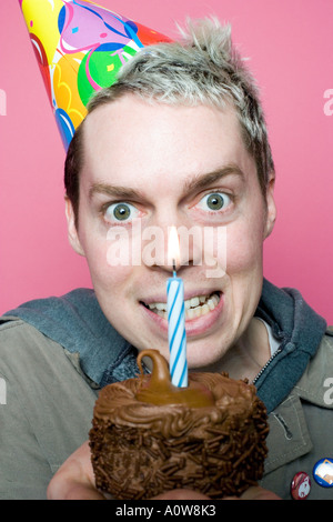 Happy man with cake on birthday Stock Photo - Alamy