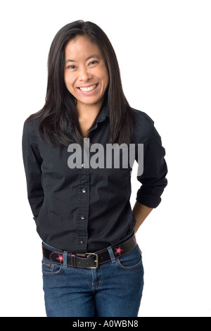 Young Asian woman in white coat pointing at anatomical organ model ...