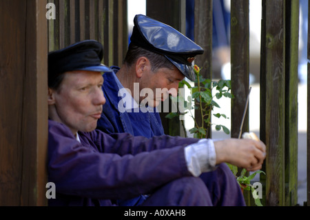 Train drivers eating lunch lunchtime resting world war two re-enactment ...