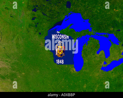 Highlighted Satellite Image Of Wisconsin United States Of America Stock ...