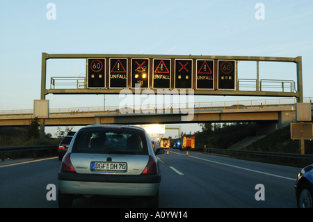 Overhead Traffic route signs on the expressway heading towards downtown ...