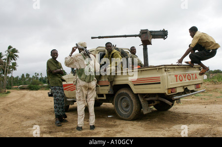 Somali militia on a Technical support vehicle fitted with 12.7mm anti ...